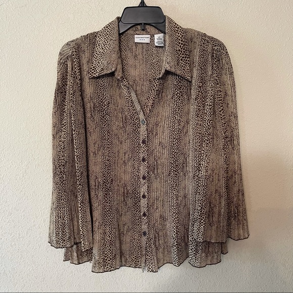 Covington | Tops | Covington Animal Print Pleated Button Down Blouse ...
